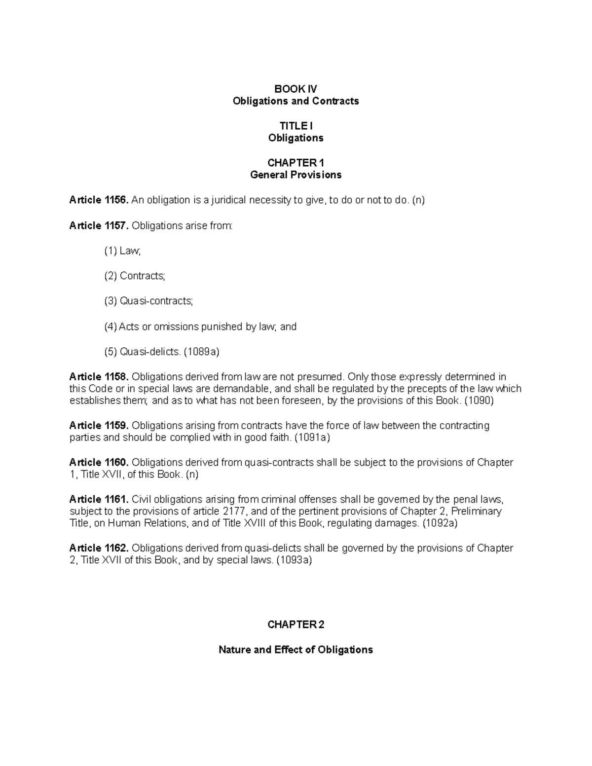 Oblicon Compiled LAWS 2 - BOOK IV Obligations and Contracts TITLE I Obligations CHAPTER 1 ...