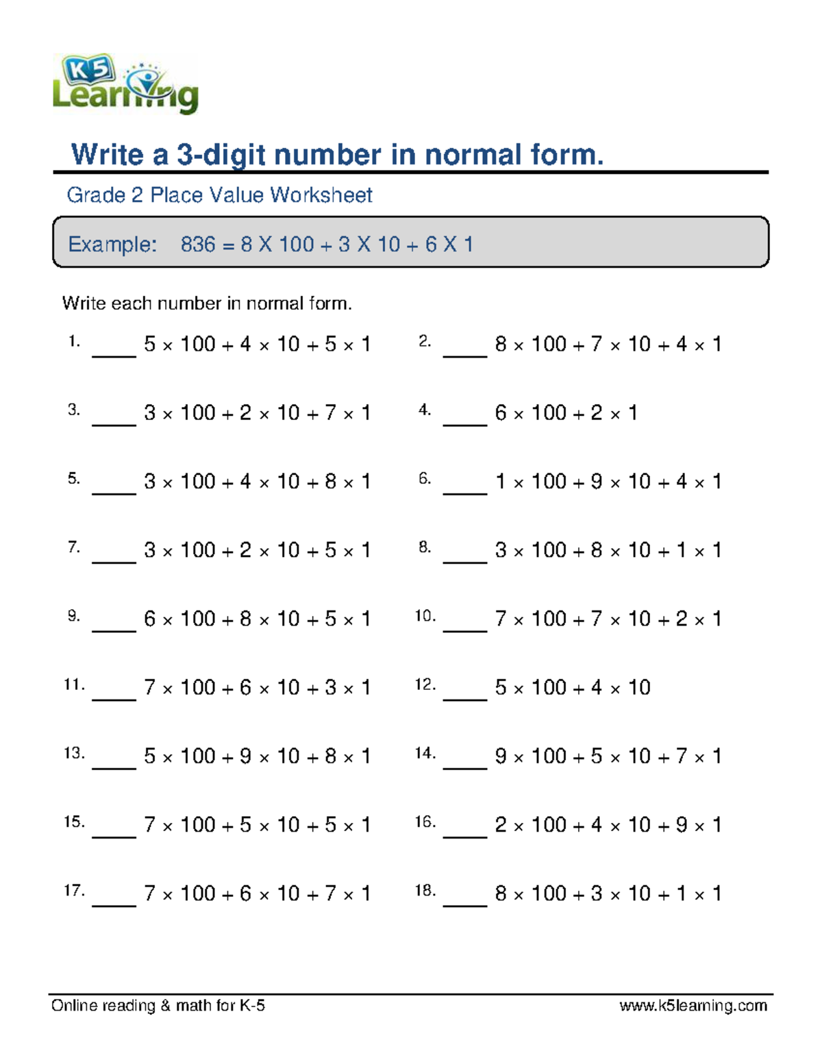 Grade 2 write number normal form e - Online reading & math for K-5 ...