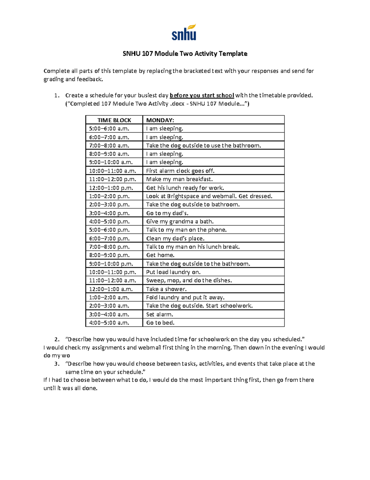 SNHU 107 Module Two Activity Template - IDS-100-Q1717 - SNHU - Studocu