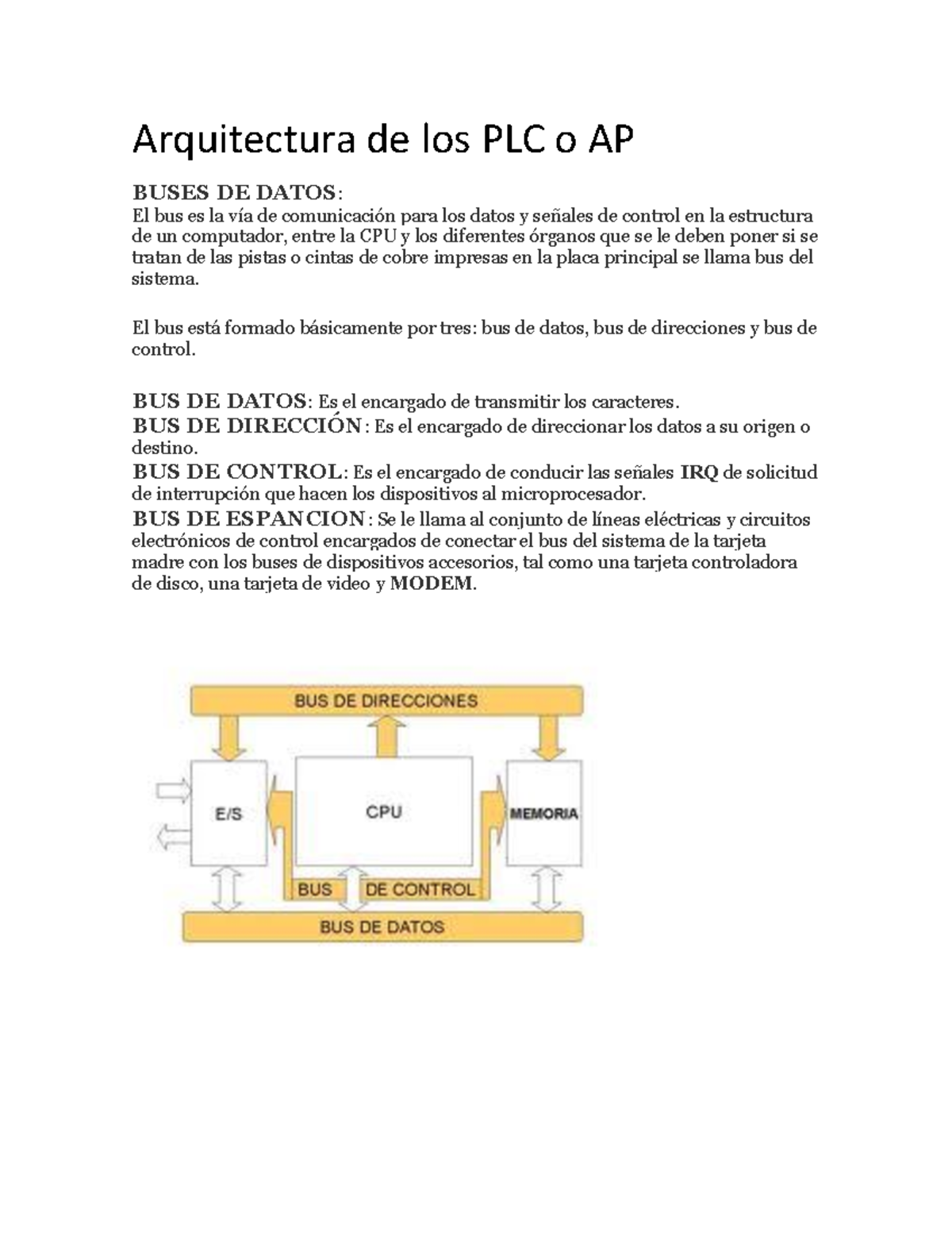 Arquitectura de los PLC o AP - El bus está formado básicamente por tres ...