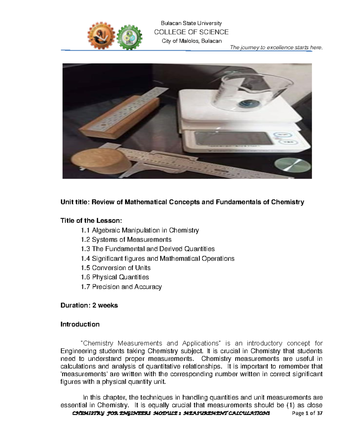 Module-1-COE103- Fundamentals OF Chemistry - COLLEGE OF SCIENCE City of ...