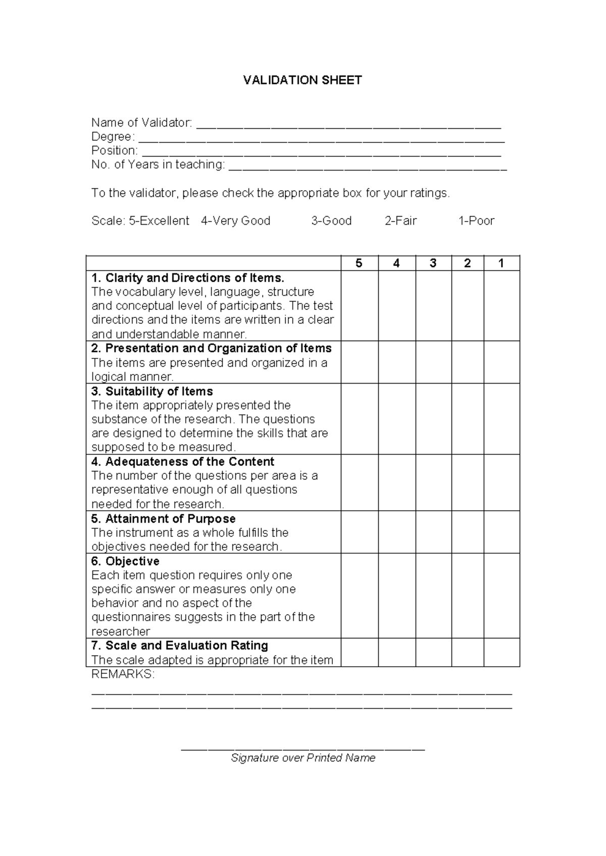 Validation- Sheet - VALIDATION SHEET Name of Validator: - Studocu