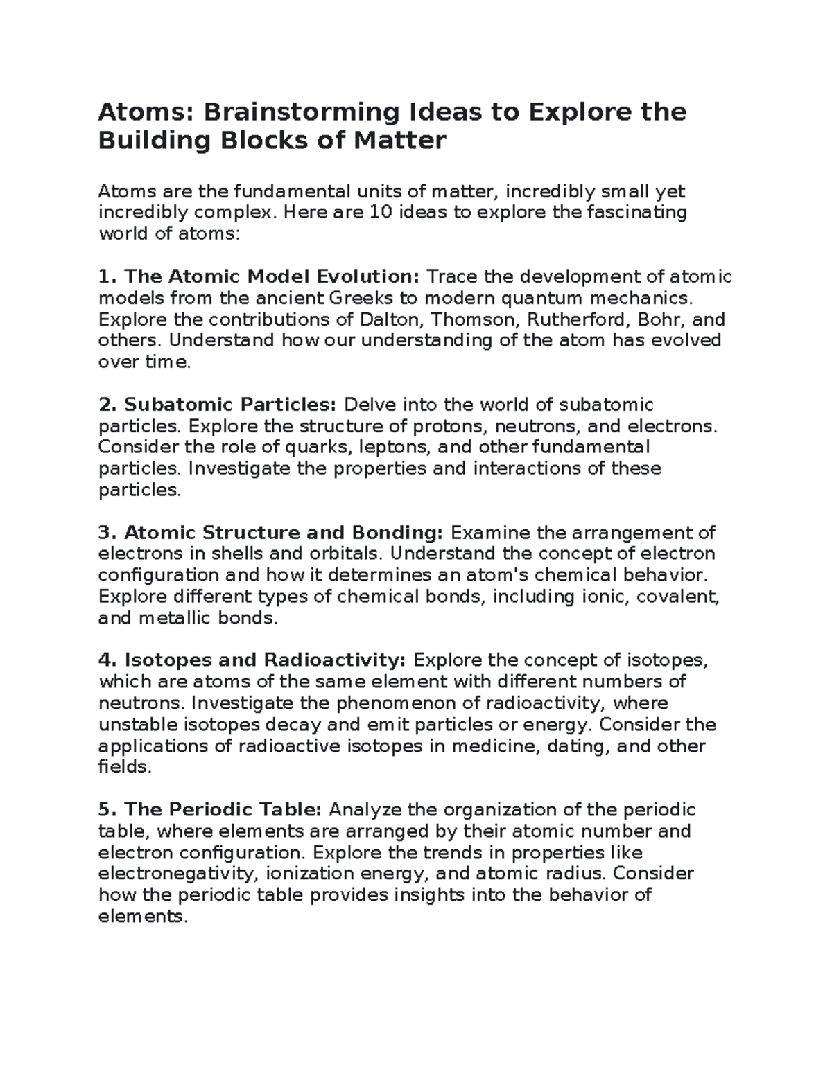 Atoms Brainstorm - Atoms: Brainstorming Ideas to Explore the Building ...