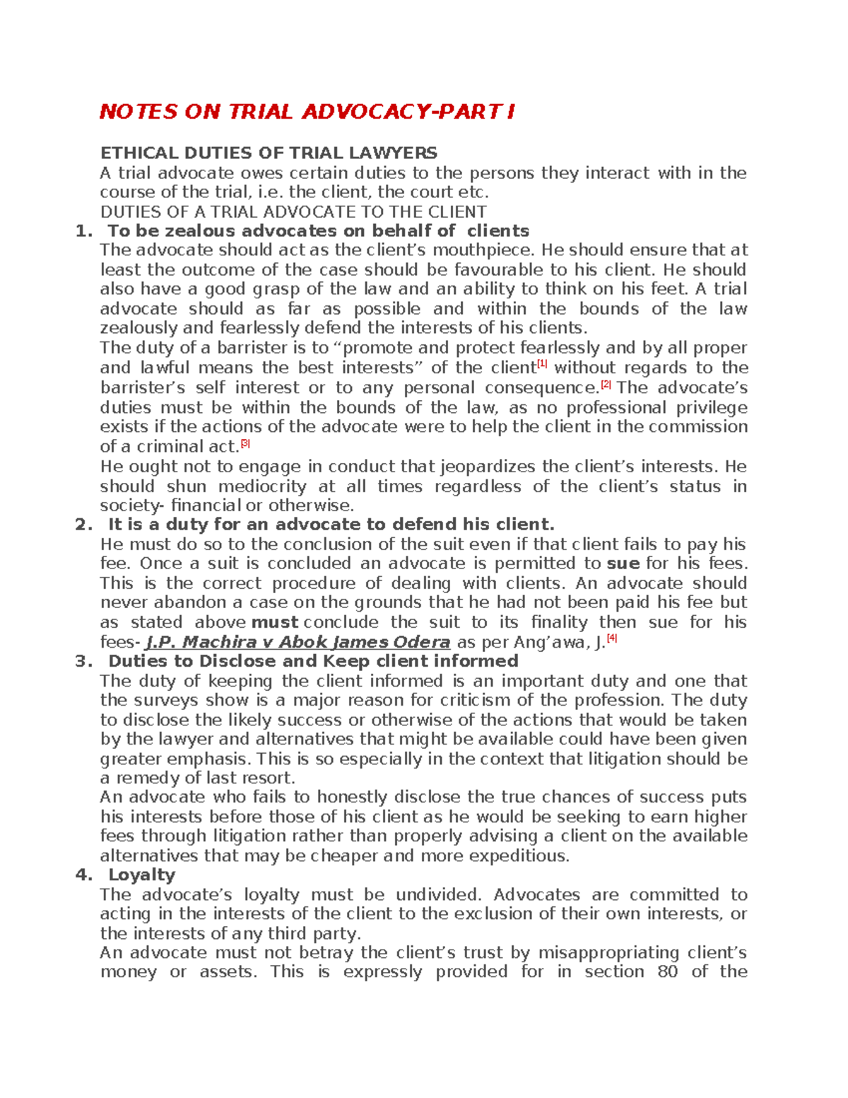 Trial Advocacy Notes - NOTES ON TRIAL ADVOCACY-PART I ETHICAL DUTIES OF ...