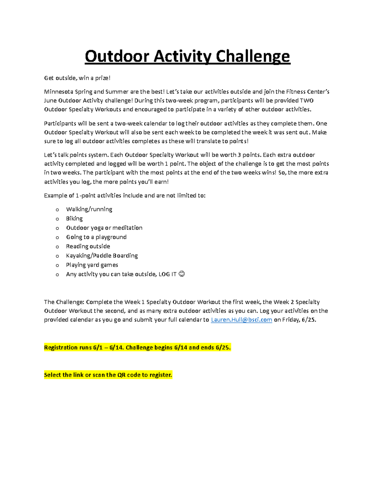 Outdoor Activity Challenge Instructions - Outdoor Activity Challenge ...