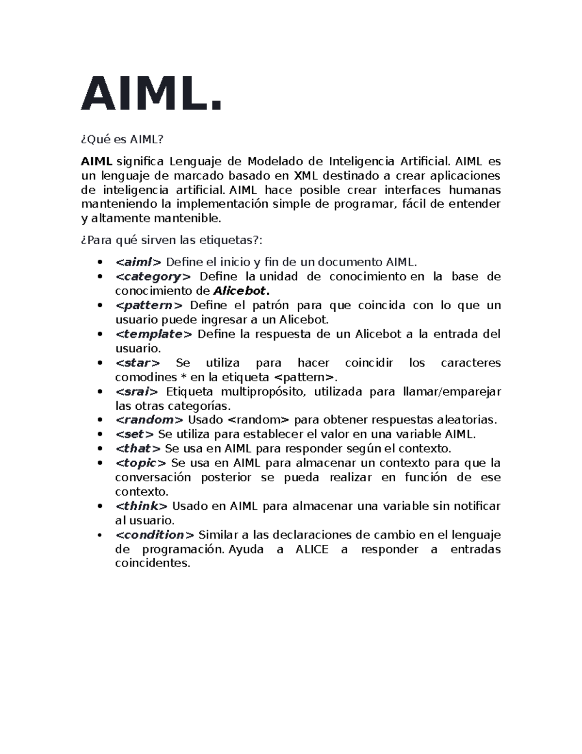 AIML - introduccon a la inteligencia artificial - AIML. ¿Qué es AIML ...
