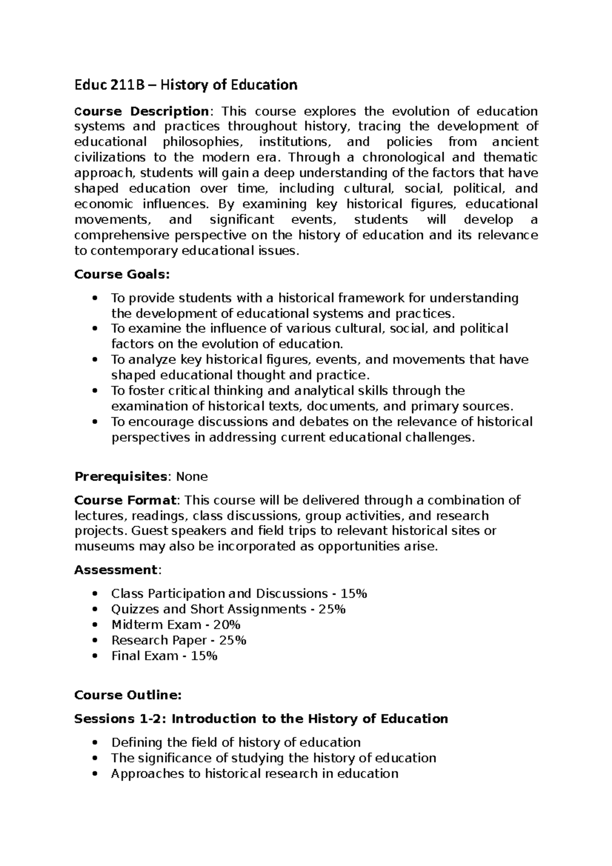 Educ 211B History of Education Syllabus - Educ 211B – History of ...