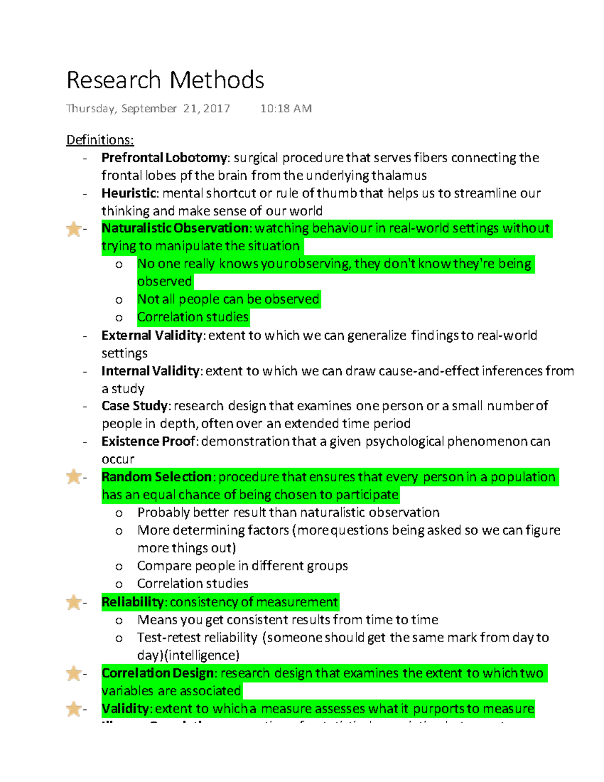 Research Methods - Lecture notes 2 - Research Methods Thursday ...