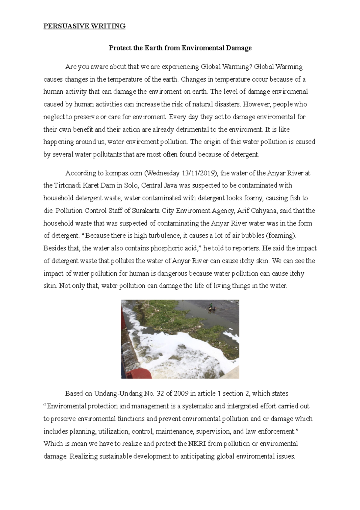 Protect the Earth from Enviromental Damage (Persuasive Writing ...