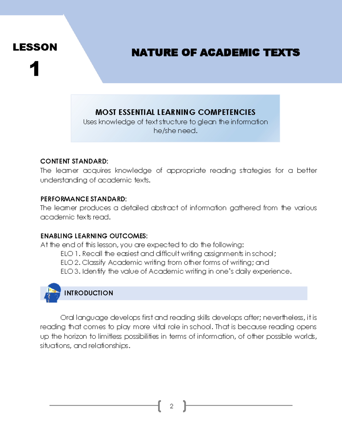Content Standard - 2 CONTENT STANDARD: The learner acquires knowledge ...