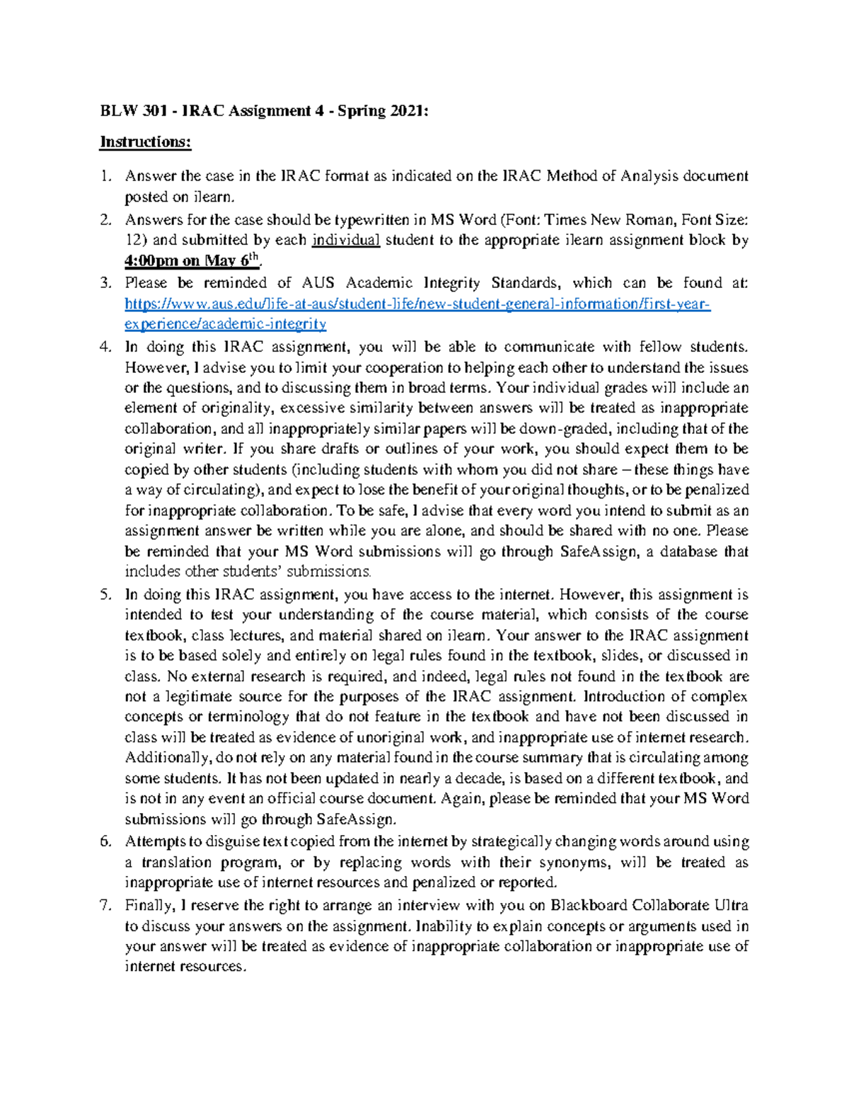 Business Law 301 IRAC Assignment 4 - Case Study - Studocu