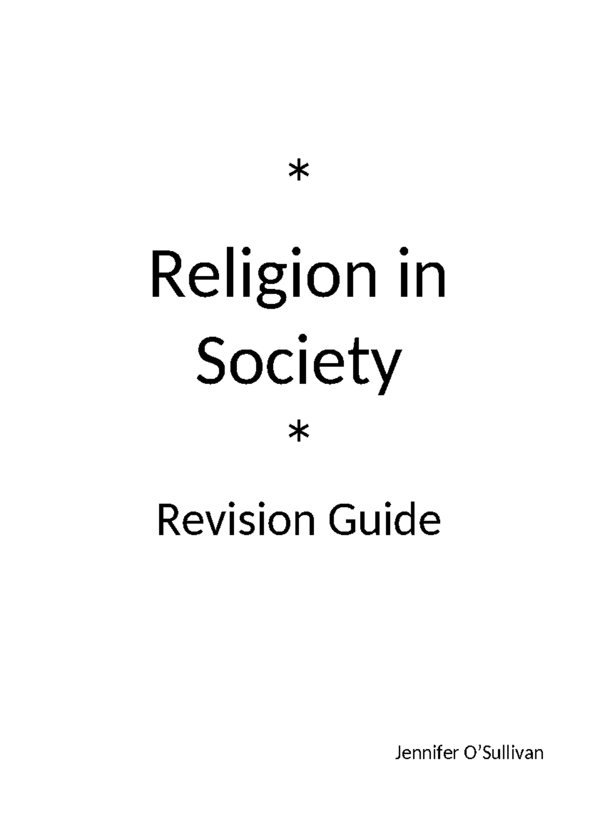 Religion in Society revision guide - * Religion in Society * Revision ...