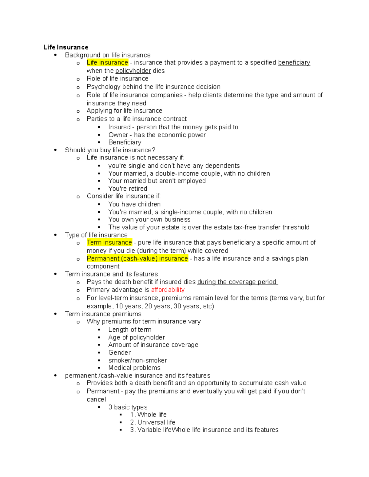 Life Insurance - PFP 105 - Life Insurance Background on life insurance ...