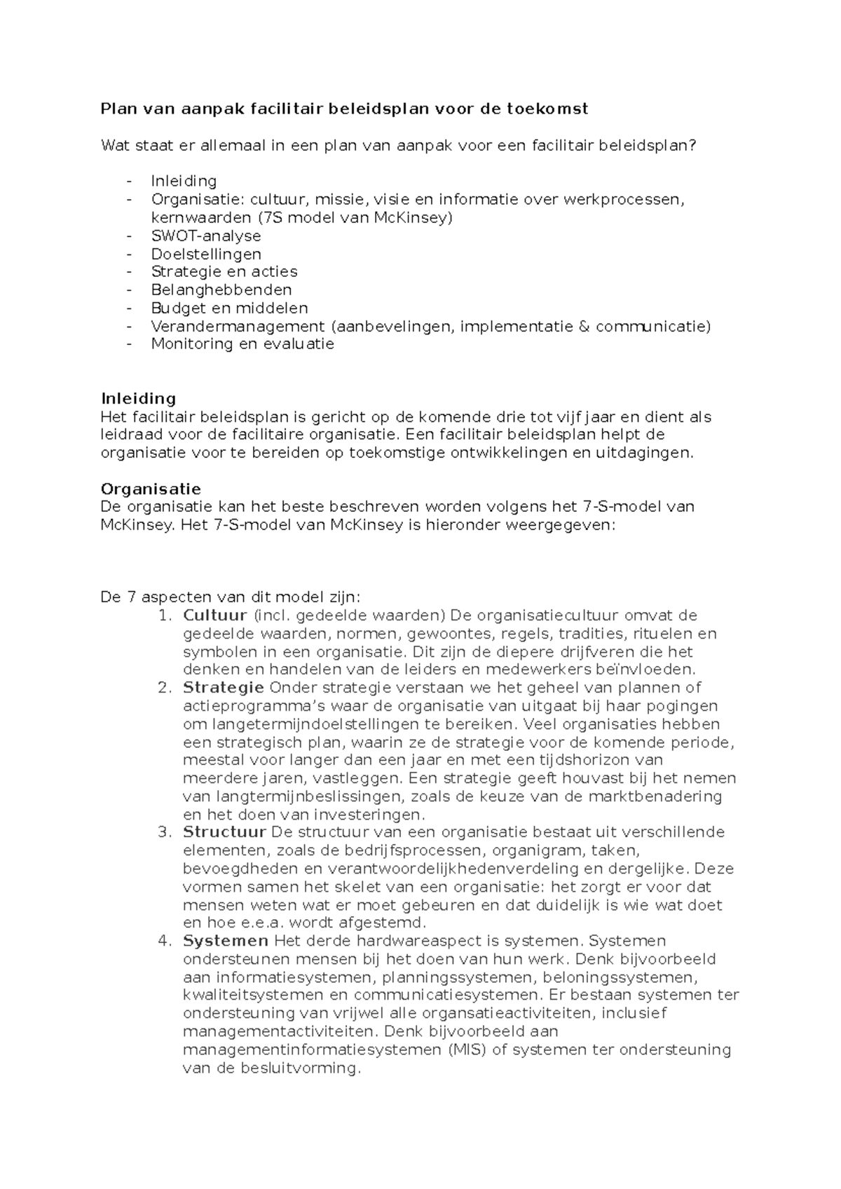 Plan van aanpak facilitair beleidsplan voor de toekomst - Een facilitair beleidsplan helpt de ...