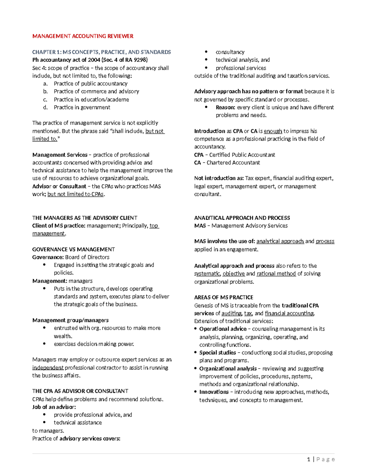 MANAGEMENT ACCOUNTING REVIEWER 2023 to 2024 agmata - MANAGEMENT ...