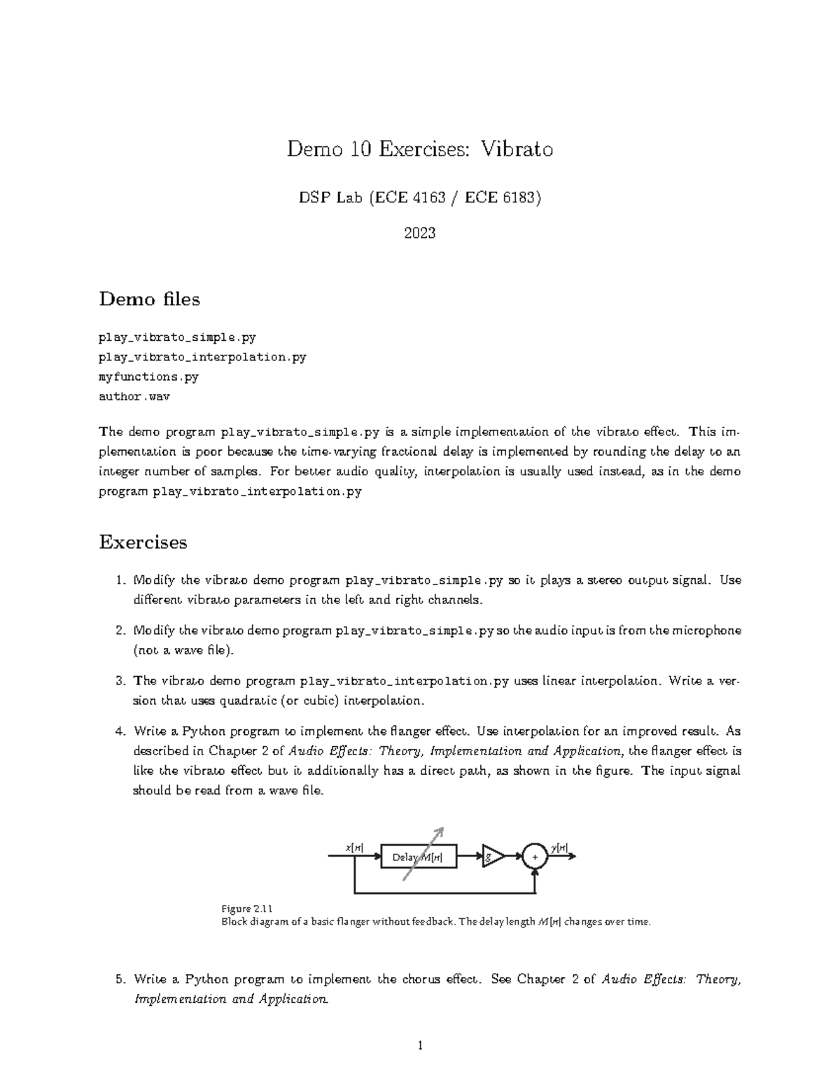 Demo 10 exercises - vibrato - Demo 10 Exercises: Vibrato DSP Lab (ECE ...