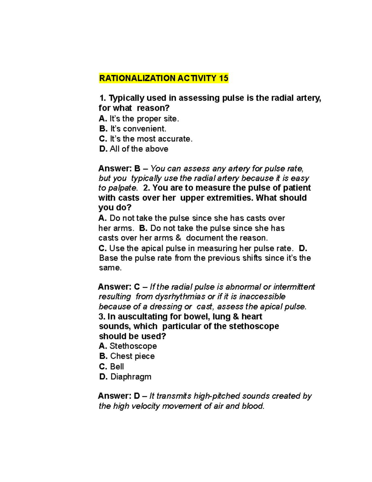 Funda RLE Ration 15 - RATIONALIZATION ACTIVITY 15 Typically used in ...
