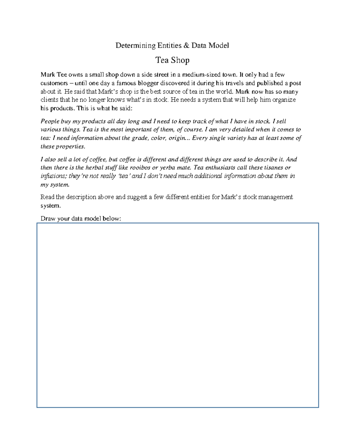 Determining Entities - Homework assignment - Determining Entities ...