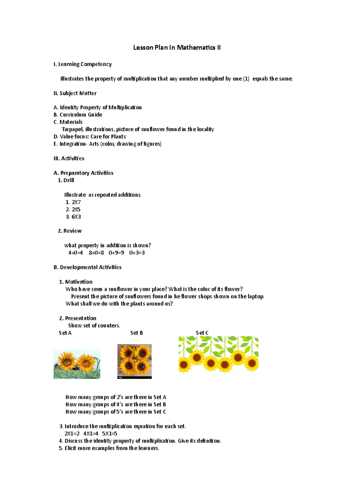 Lesson Plan In Mathematics II - Learning Competency Illustrates the ...