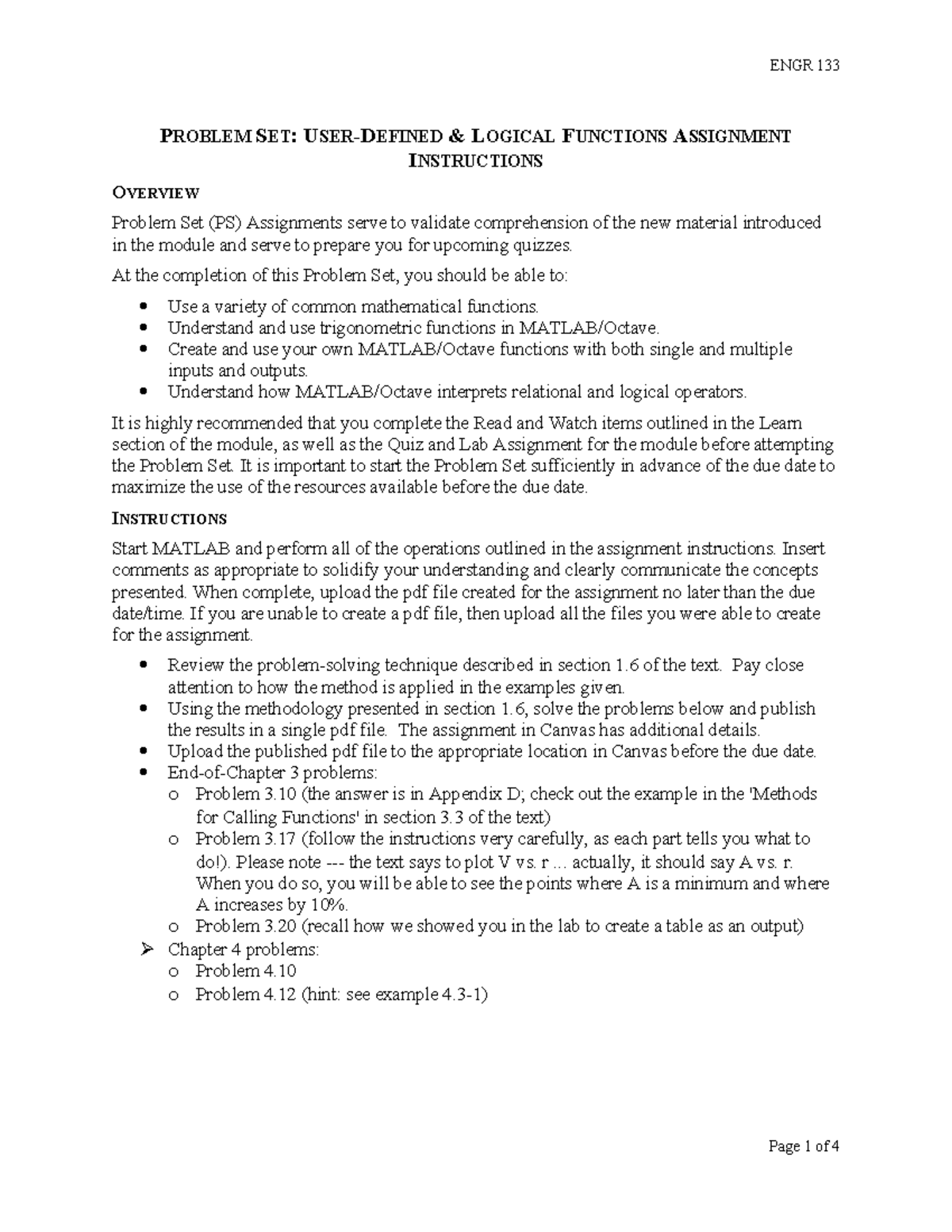 Problem Set User-Defined & Logical Functions Assignment Instructions - PROBLEM SET: USER-DEFINED ...