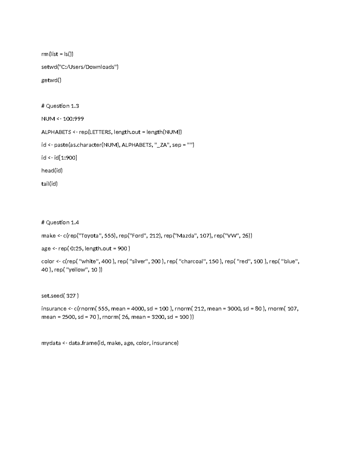 DOcument - Codes - rm(list = ls()) setwd("C:/Users/Downloads") getwd() Question 1. NUM - Studocu