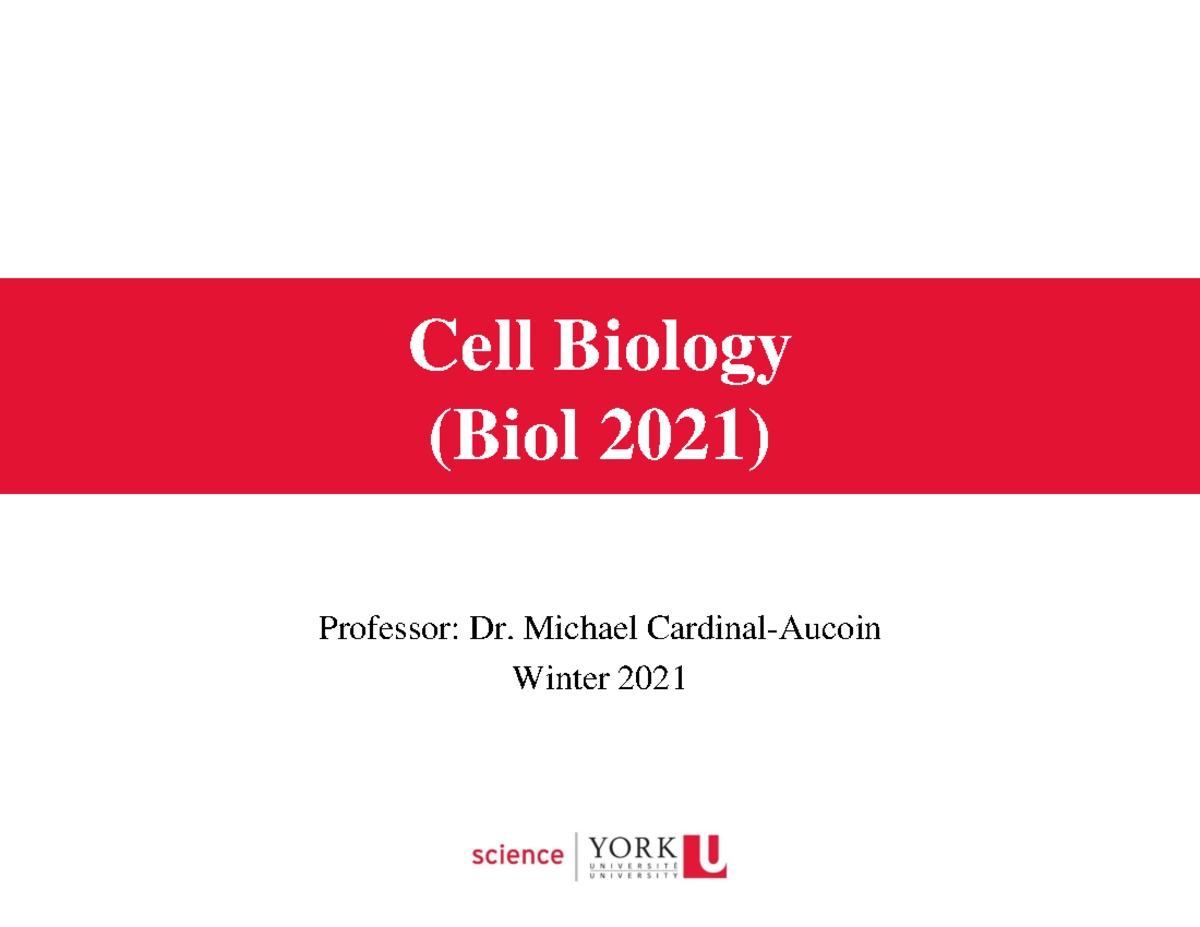 Biology 13 - lecture notes - Cell Biology (Biol 2021) Professor: Dr ...