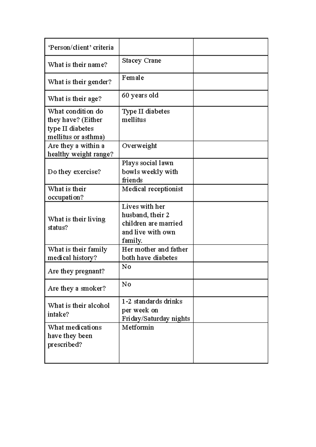 Vod cast questions - ‘Person/client’ criteria What is their name ...