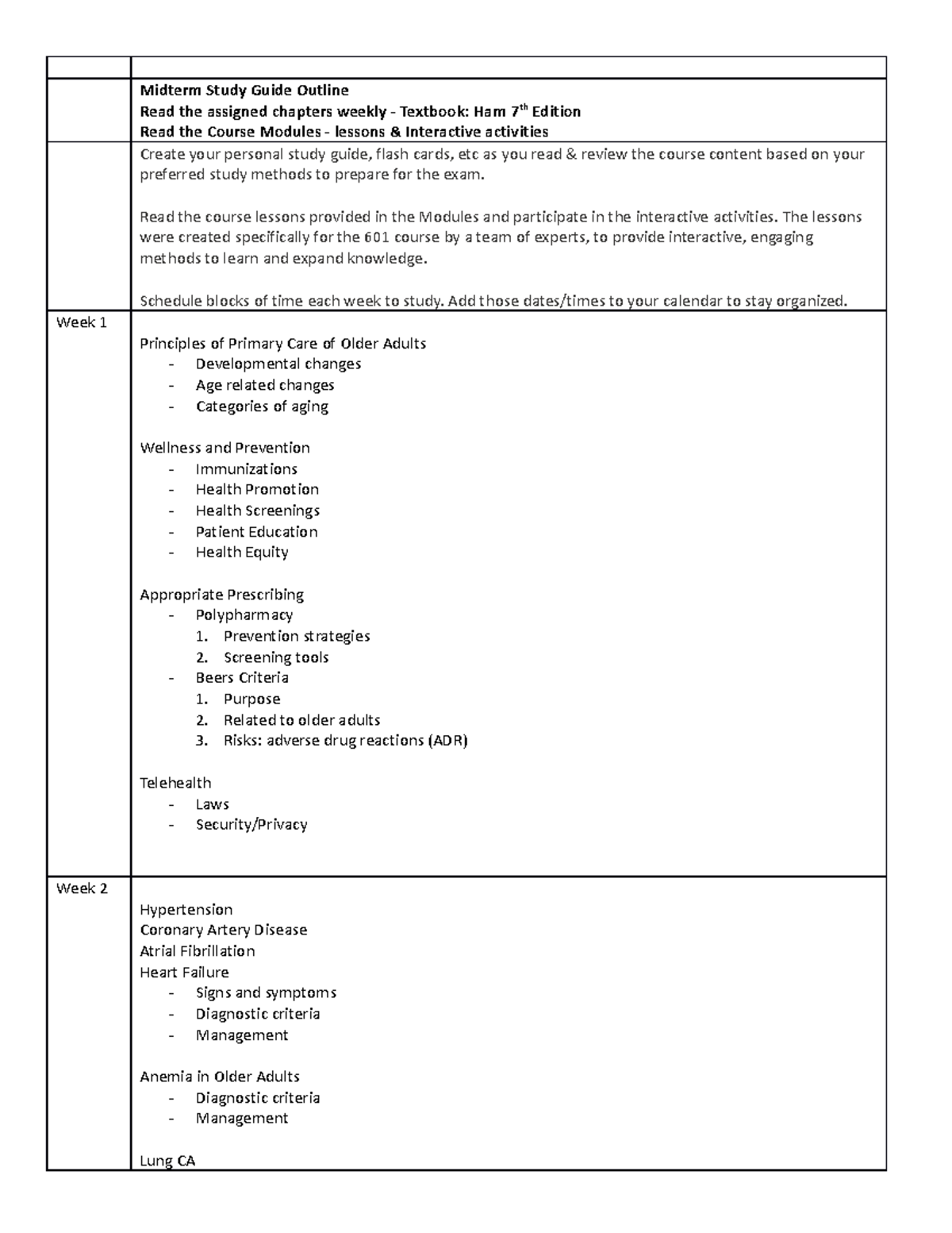 Midterm Study Guide KW - Midterm Study Guide Outline Read the assigned ...
