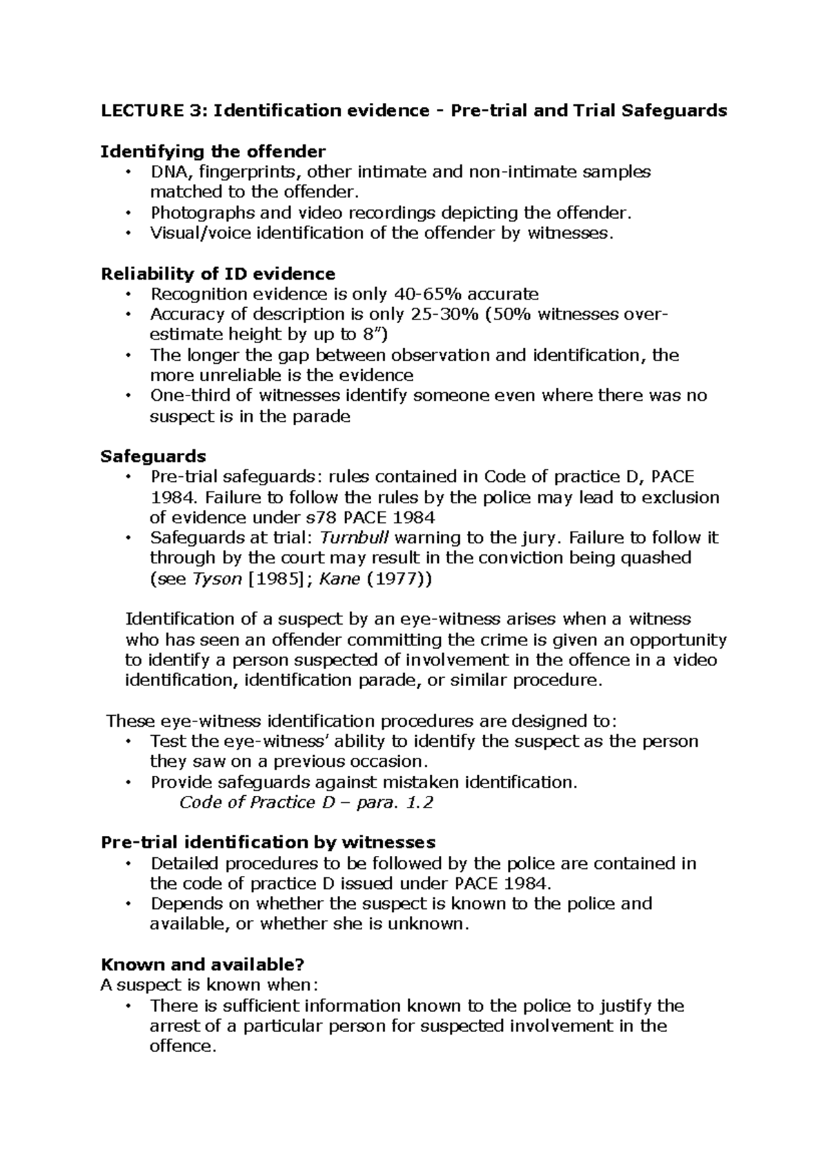 Lecture 3 - LECTURE 3: Identification evidence - Pre-trial and Trial ...