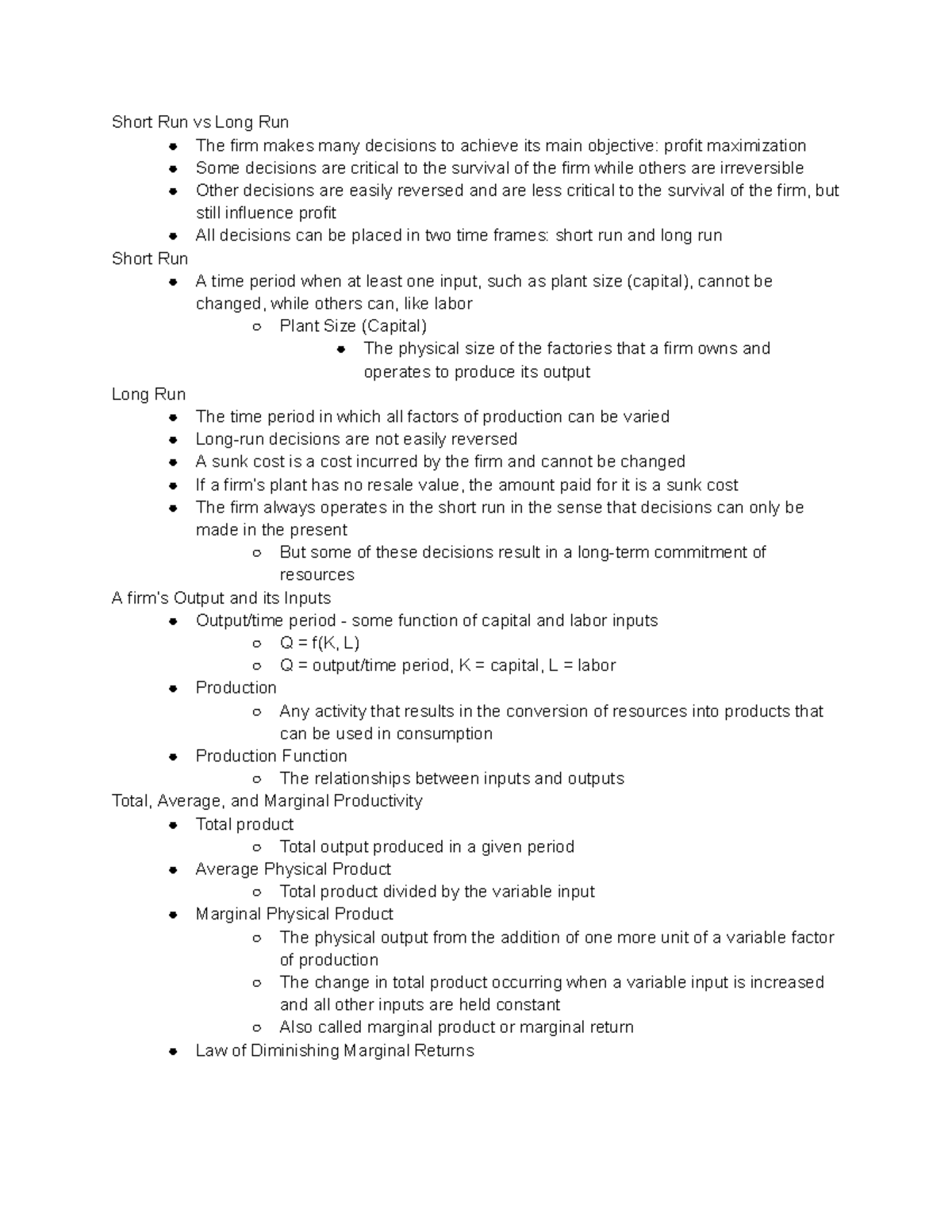 Economics in Business: Short Run vs Long Run - Short Run vs Long Run ...