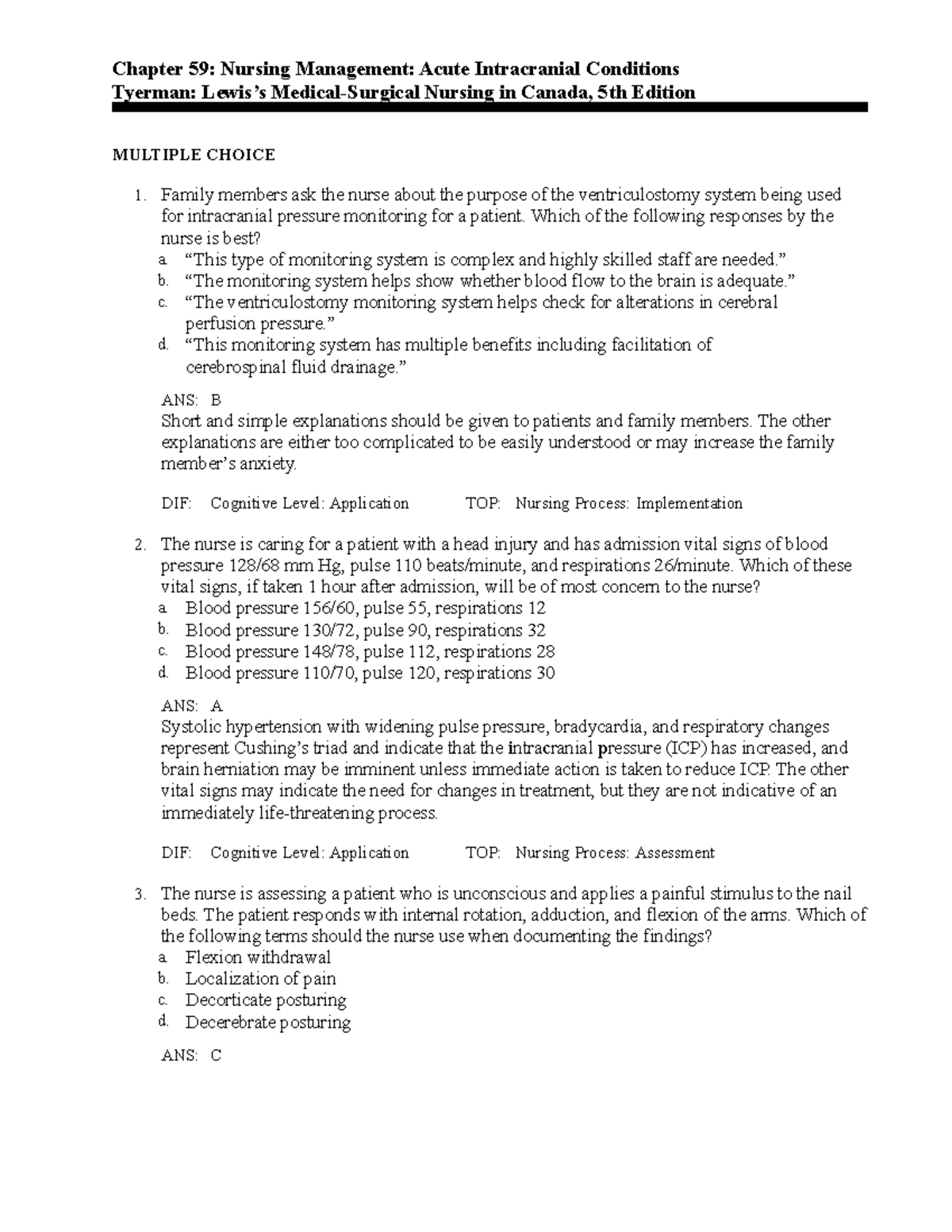 Chapter 59Nursing Management Acute Intracranial Conditions - Chapter 59 ...