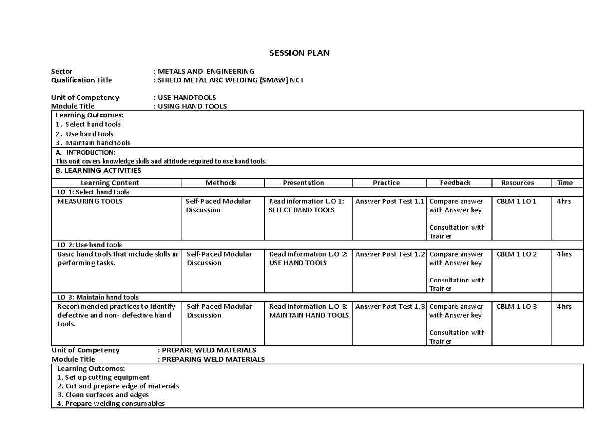 25-Session Plan - Session Plan - SESSION PLAN Sector : METALS AND ...
