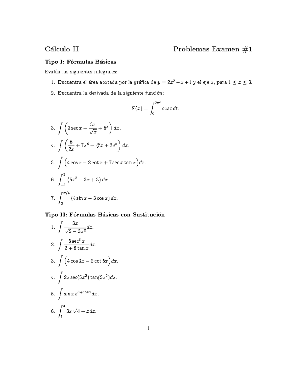 Calculo II Repaso 1 - Notas - C ́alculo II Problemas Examen Tipo I: F ...