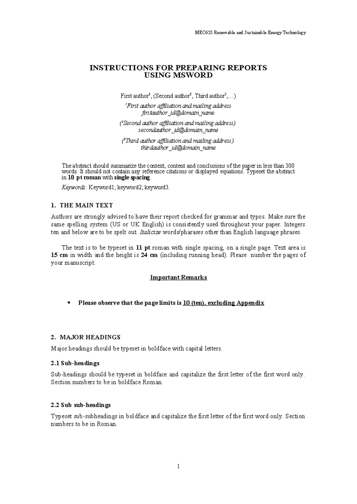 MEC655 - Template Project Report 2022 - INSTRUCTIONS FOR PREPARING REPORTS USING MSWORD First ...