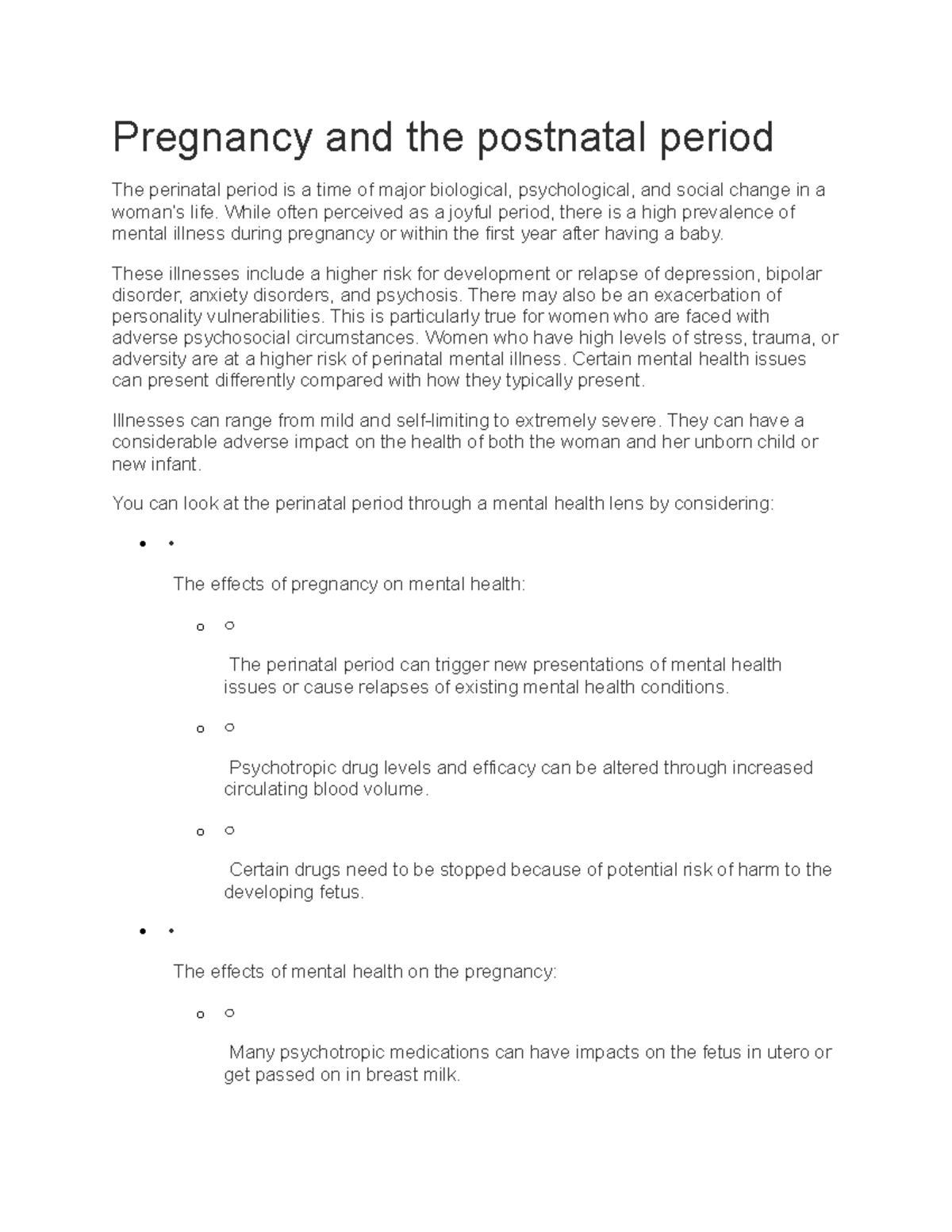 Pregnancy and the Postnatal Period - Pregnancy and the postnatal period ...