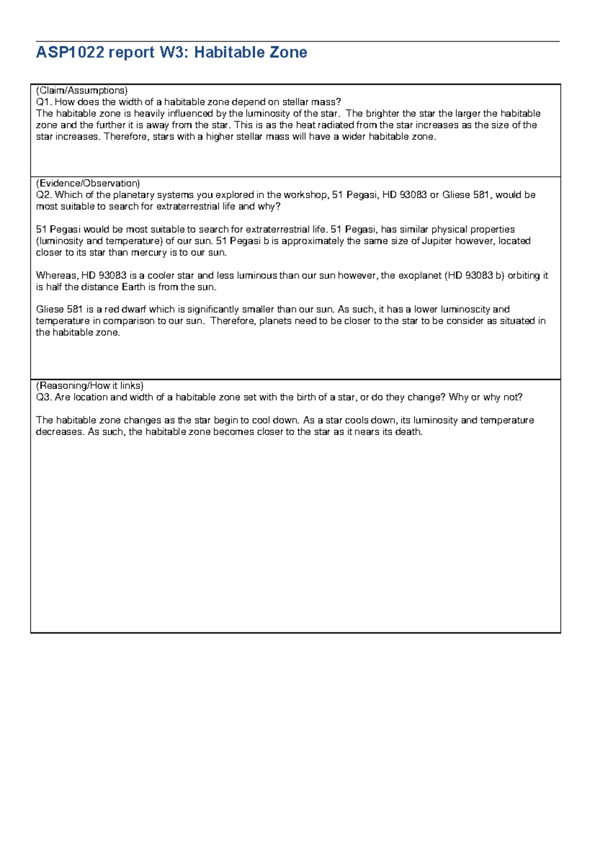 W3 report 1 - week 3 tutorial work - ASP1022 report W3: Habitable Zone ...
