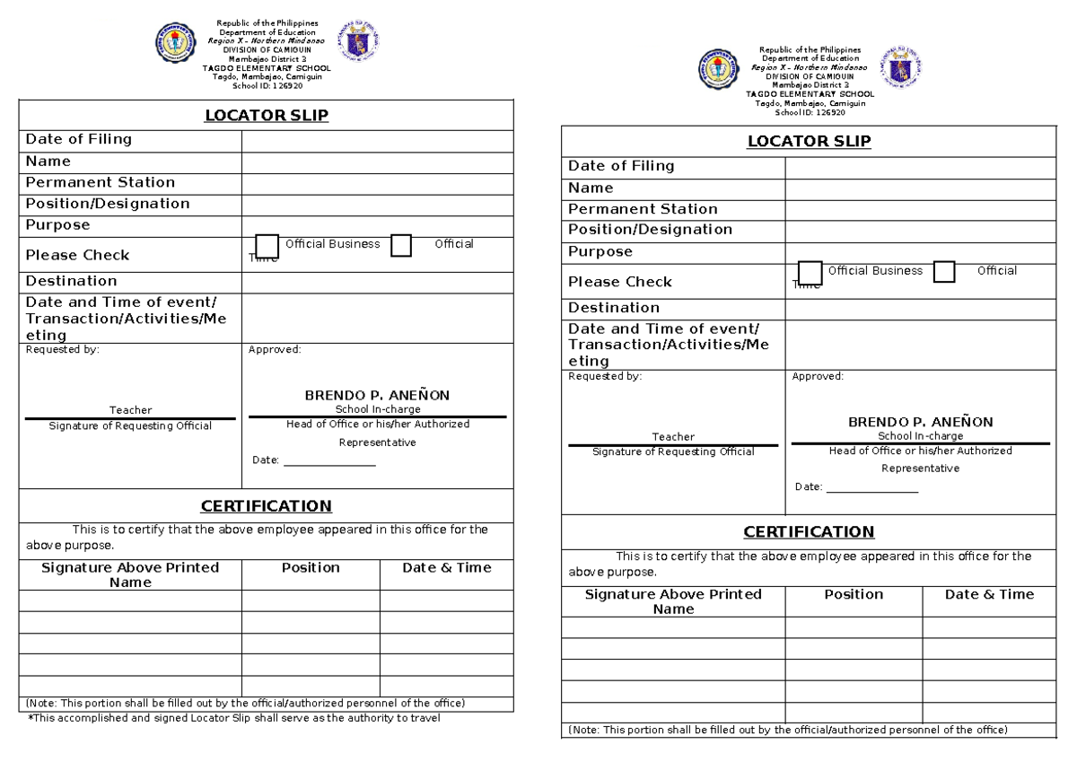 Locator SLIP - okay - Republic of the Philippines Department of ...