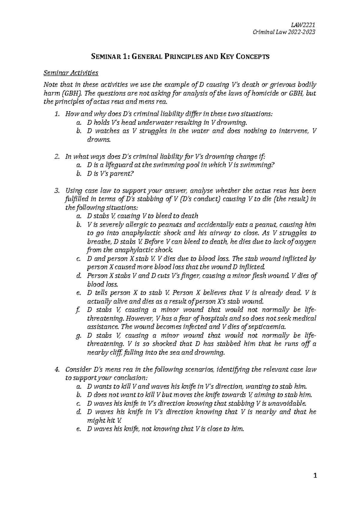 Seminar 1 General Principles and Key Concepts - LAW Criminal Law 2022 ...