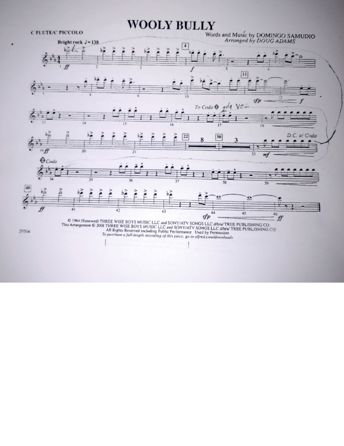 Wooly bully - WOOLY BULLY CFLUTEC PICCOLO Words and Music by DOMINGO ...