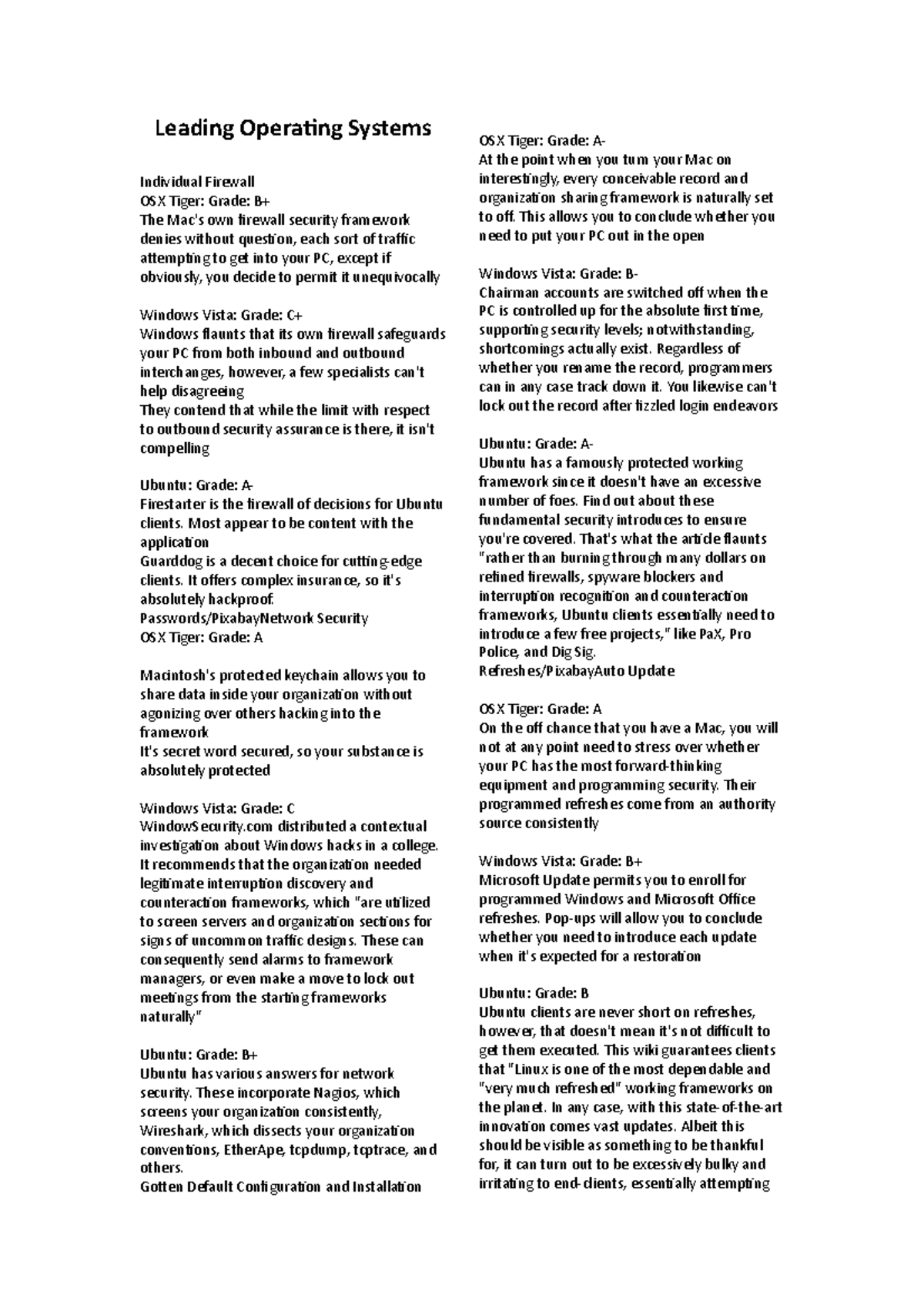 Leading Operating Systems - Leading Operating Systems Individual ...