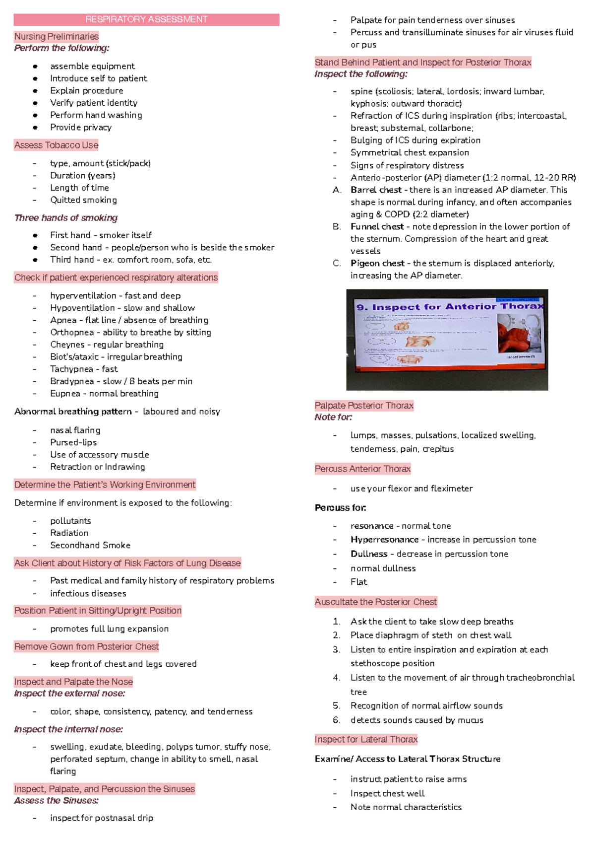 HA-Respiratory - health assessmsnrt - RESPIRATORY ASSESSMENT Nursing ...