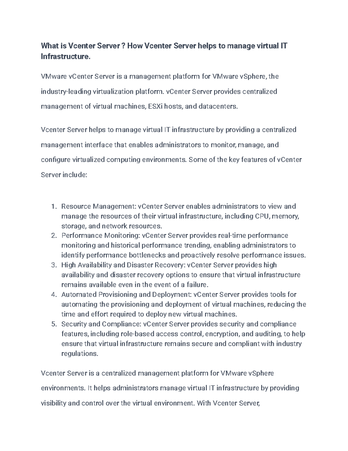 What is Vcenter Server How Vcenter Server helps to manage virtual IT ...