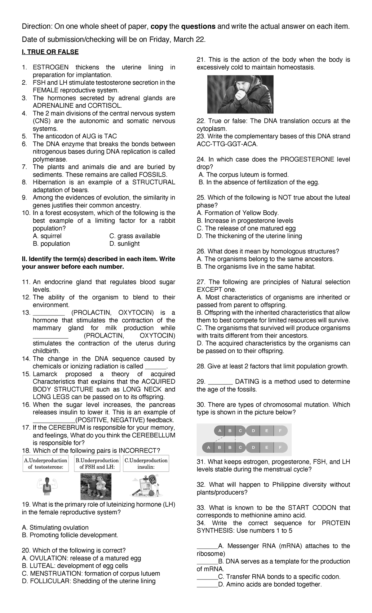 Reviewer IN Science 10 - Direction: On one whole sheet of paper, copy ...