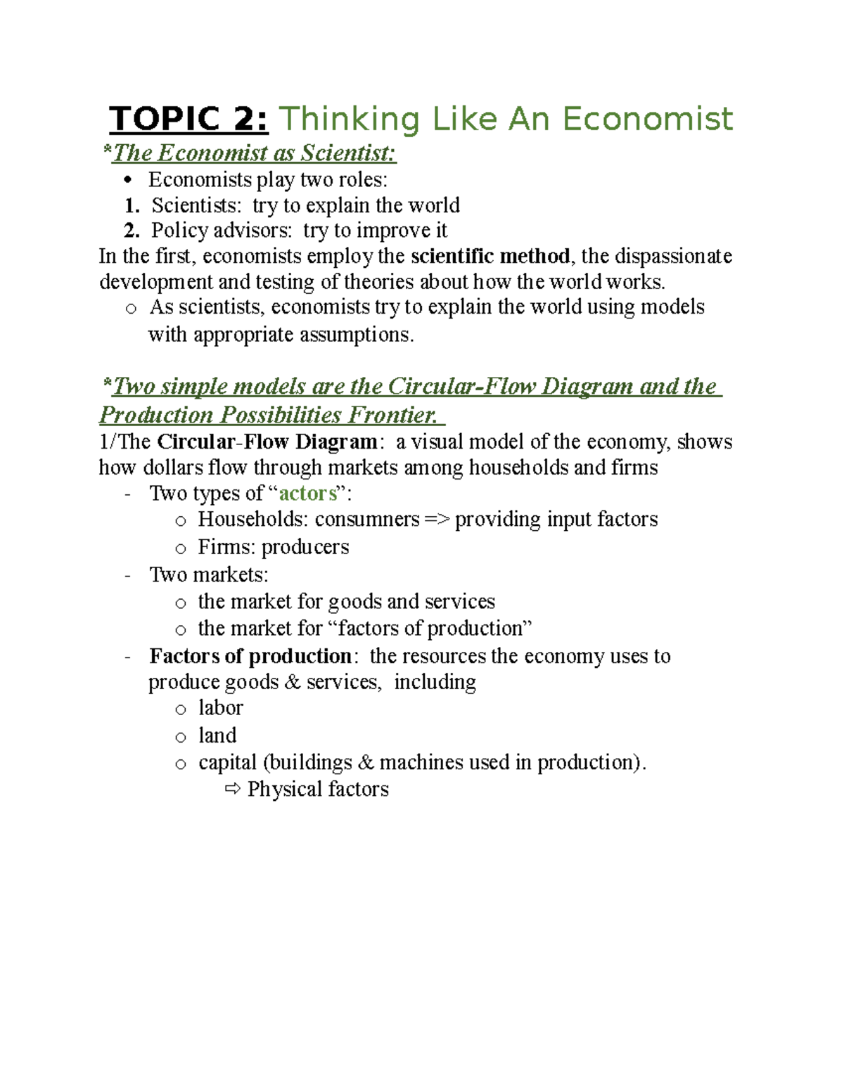 Chapter 2 Thinking like an economist - TOPIC 2: Thinking Like An ...