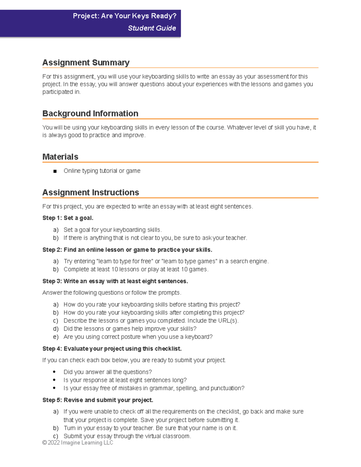 Project are your keys ready student guide - Assignment Summary For this ...