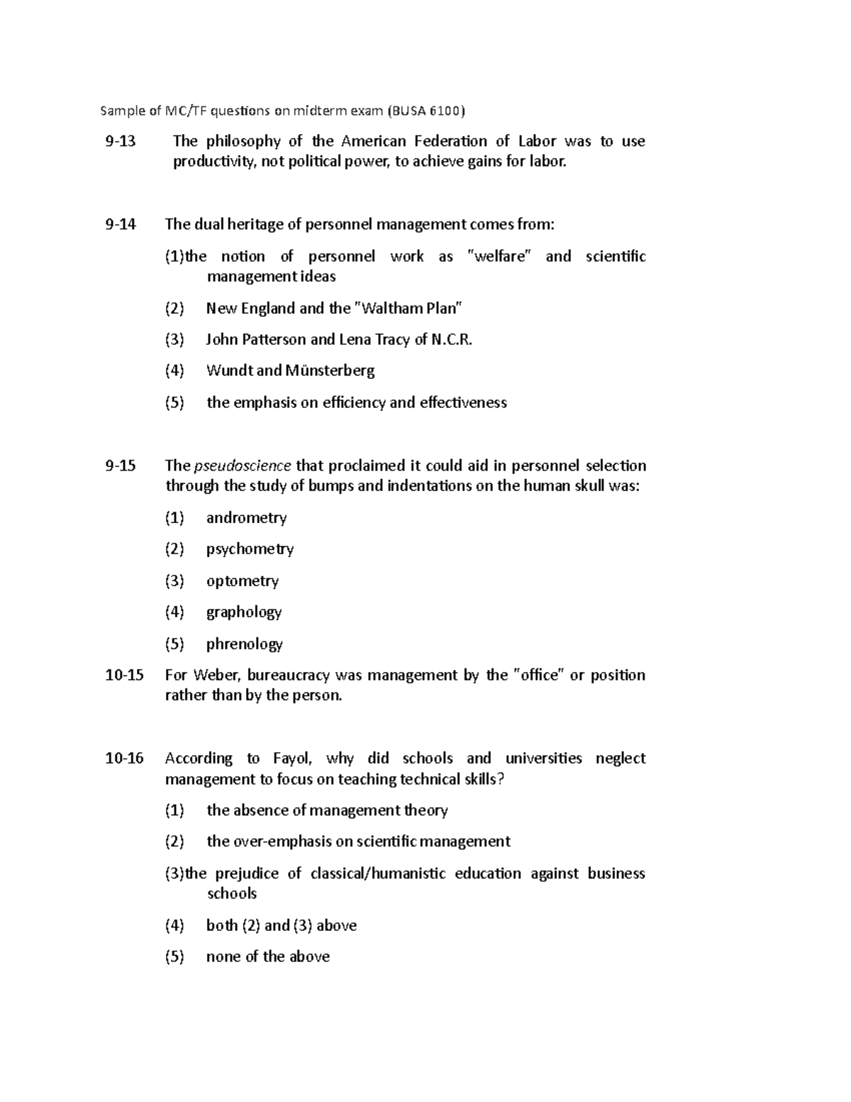 Pract Exam 2 Mgmt Phil - Sample of MC/TF questions on midterm exam ...