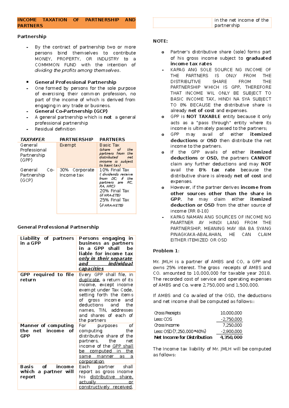 Income Taxation OF Partnership AND Partners - INCOME TAXATION OF ...