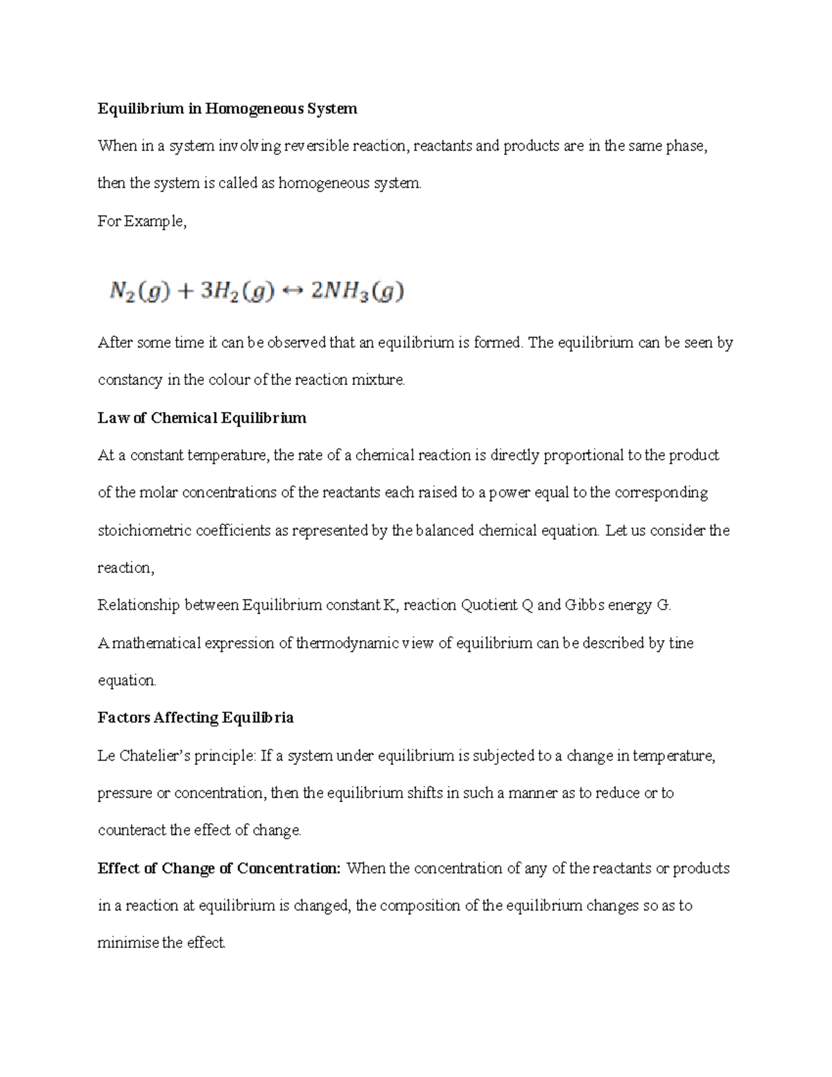 Equilibrium in Homogeneous System and affecting factors - Equilibrium ...