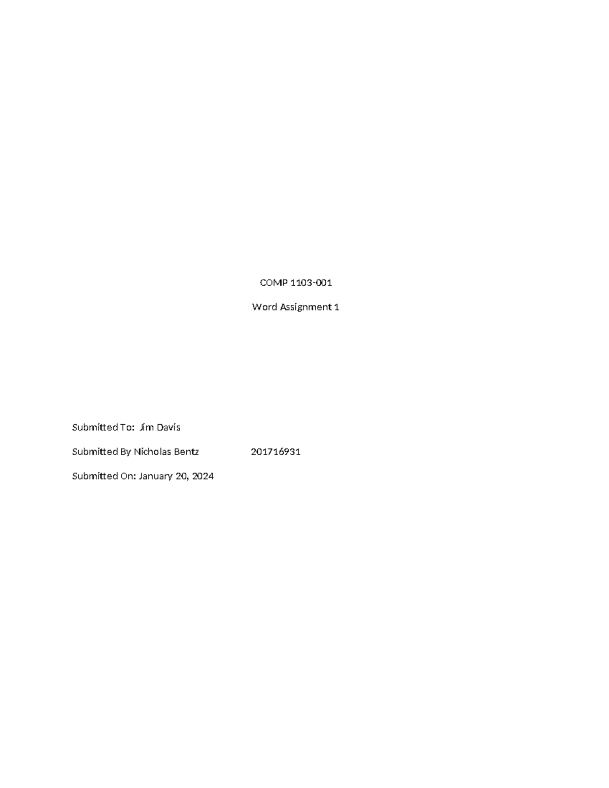 Word Assignment 1 - Submitted To: Jim Davis - COMP 1103- Word ...