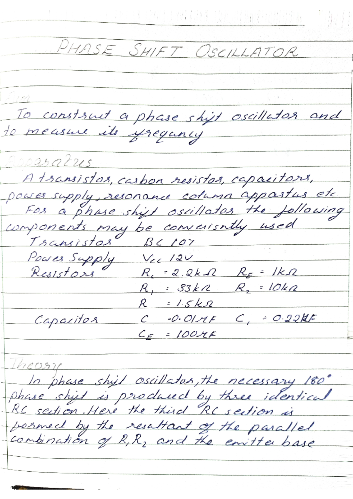 Phase shift oscillator - Bsc Physics - Studocu